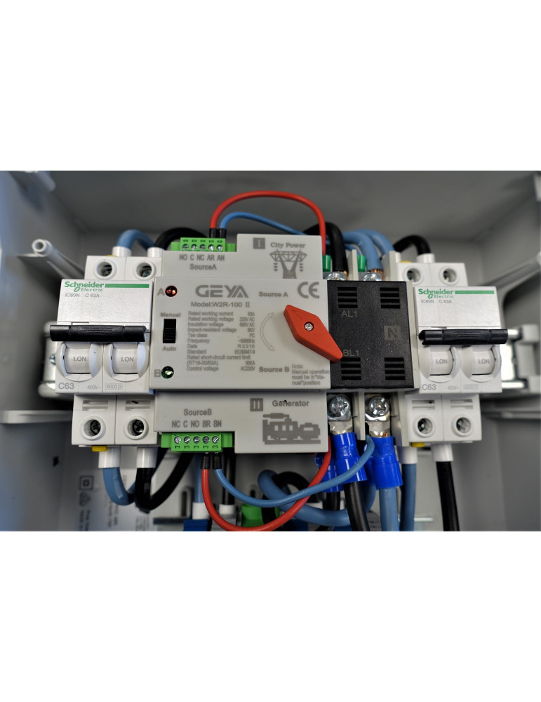 coffret inverseur de source automatique monophasé et tétraphasé 63A