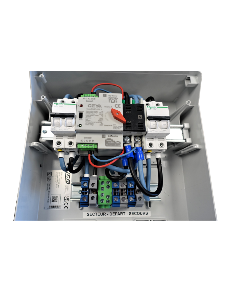coffret inverseur de source automatique monophasé et tétraphasé 63A